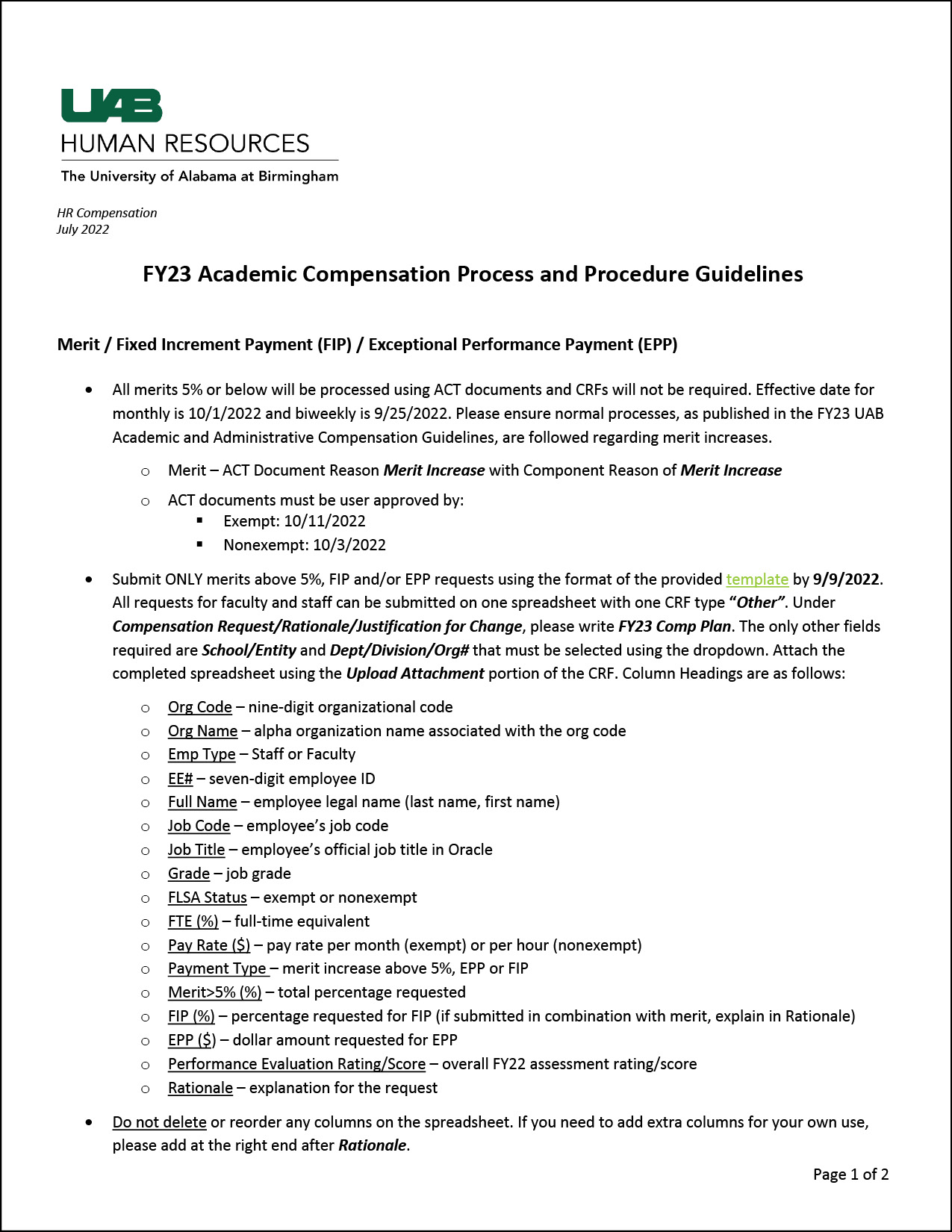 Compensation Guidelines - Human Resources | UAB